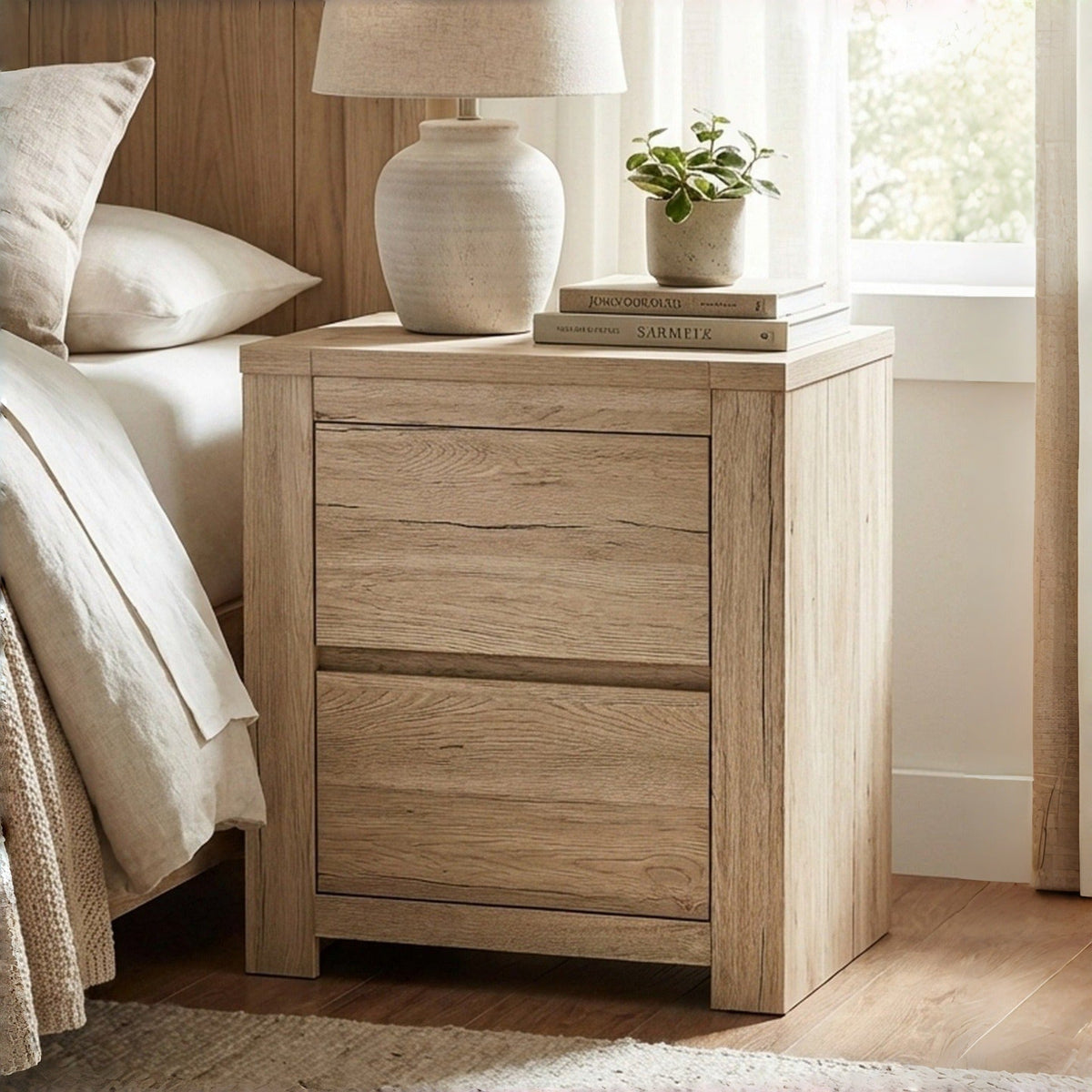 Borneo Wooden Bedside Table - Oak