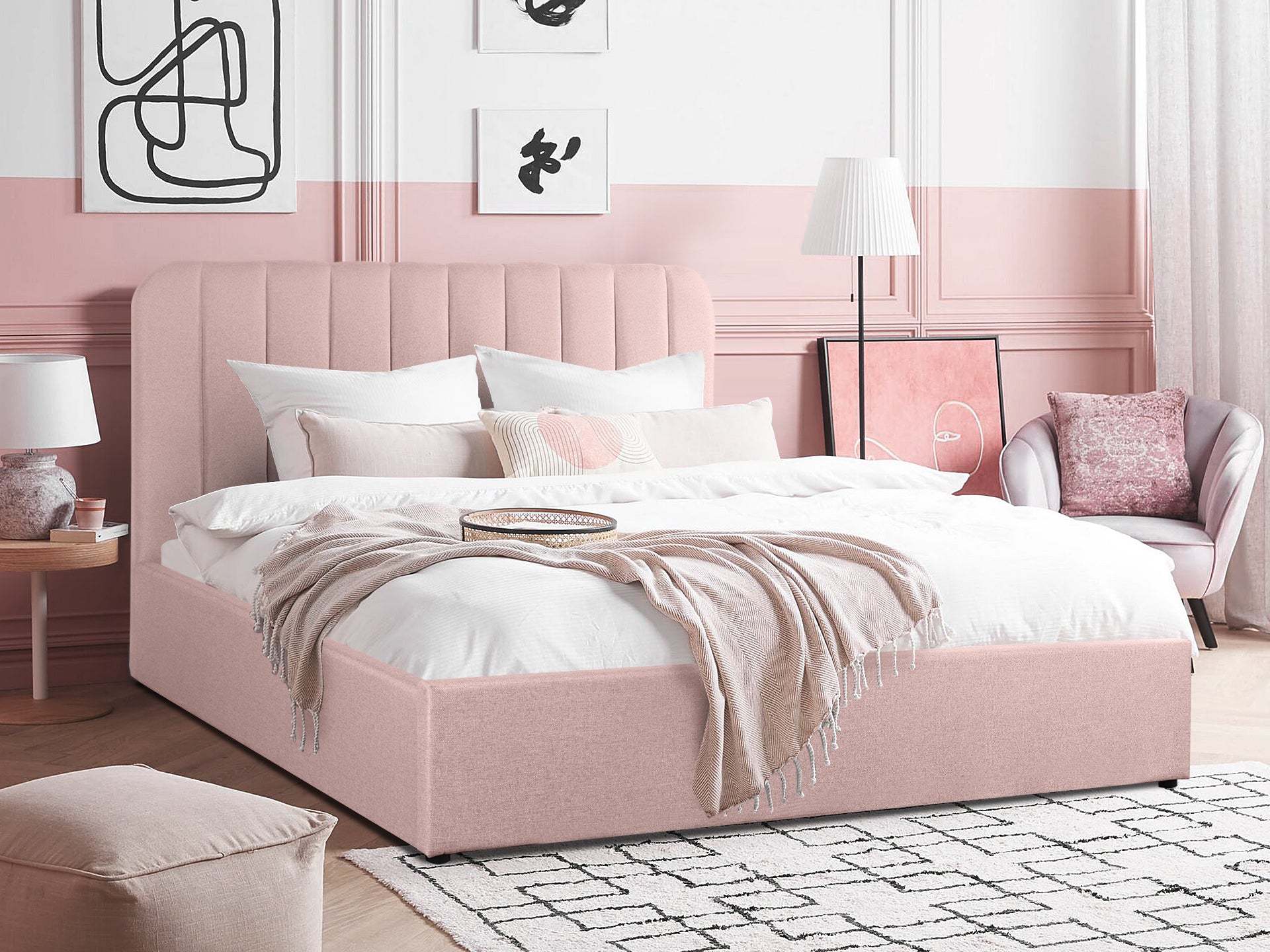Victoria Queen Gas Lift Storage Bed Frame - Pink