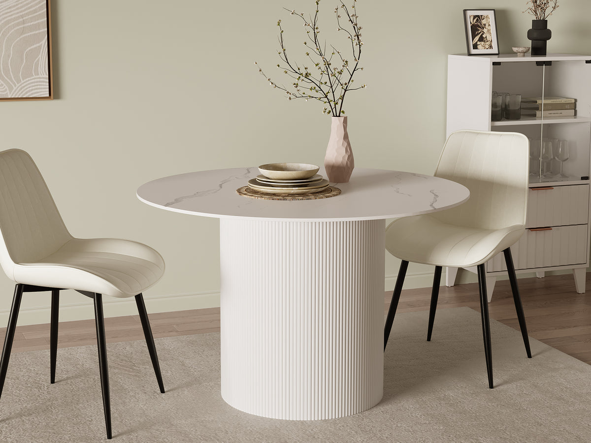Pearl Round Ceramic Dining Table 120 x 76cm - White