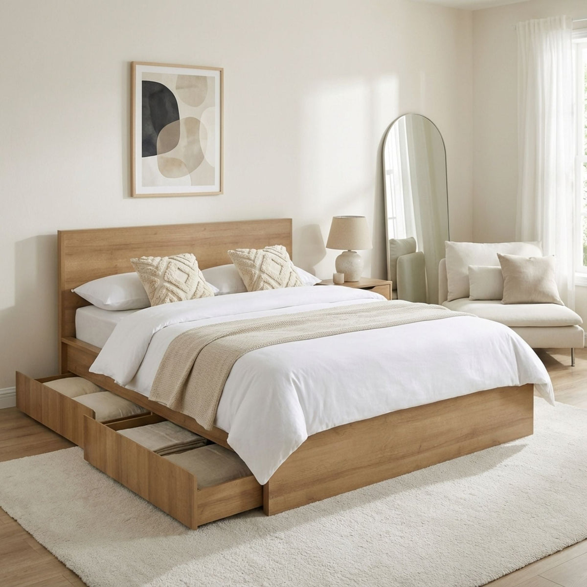 Harris King Bed Frame with Storage - Oak