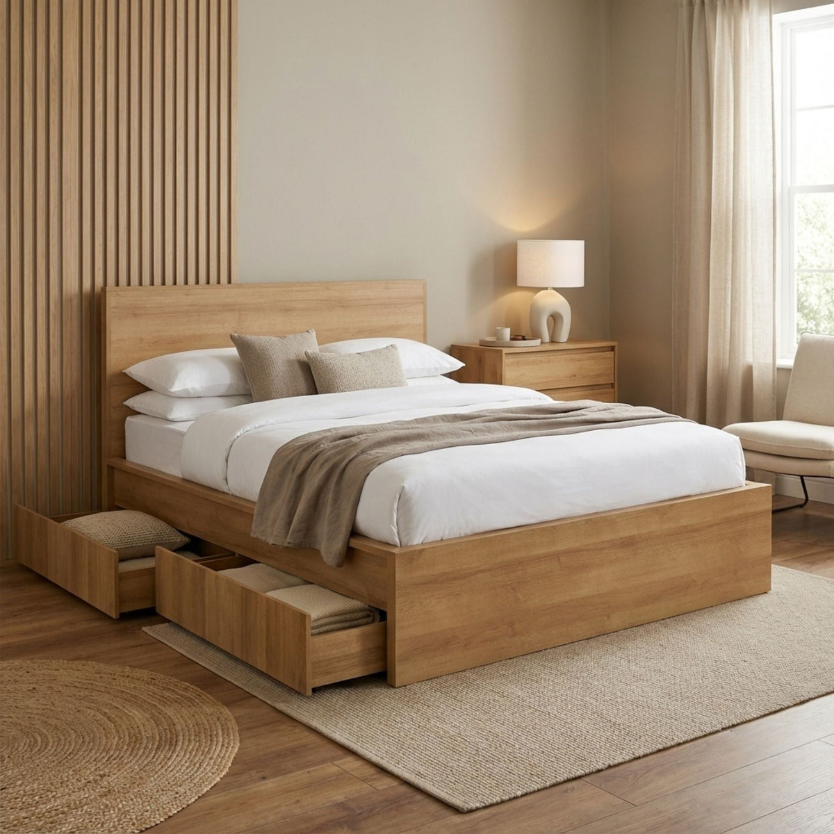 Harris Super King Bed Frame with Storage - Oak