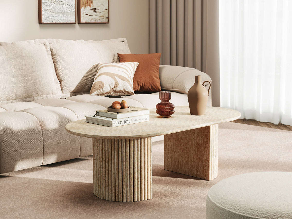 Nile Oval Coffee Table 140 x 70cm - Travertine